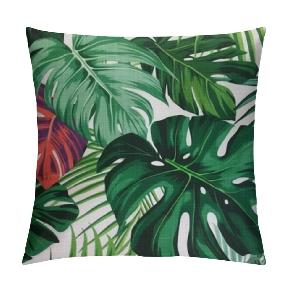 JEUXUS Tropical Palm Leaf Throw Pillow Covers Green Banana Leaves Print ...