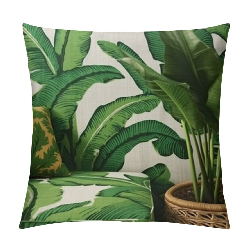 JEUXUS Tropical Palm Leaves Throw Pillow Covers Summer Green Banana ...