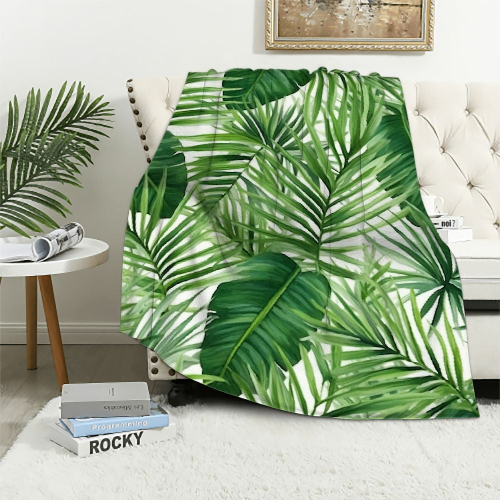 RUIYC Tropical Throw Blanket, Palm Leaf Flannel Blanket, Summer Palm ...