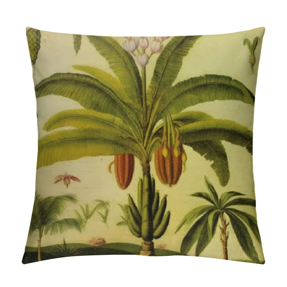 JEUXUS Tropical Throw Pillow Covers Summer Coconut Palm Banana Tree ...