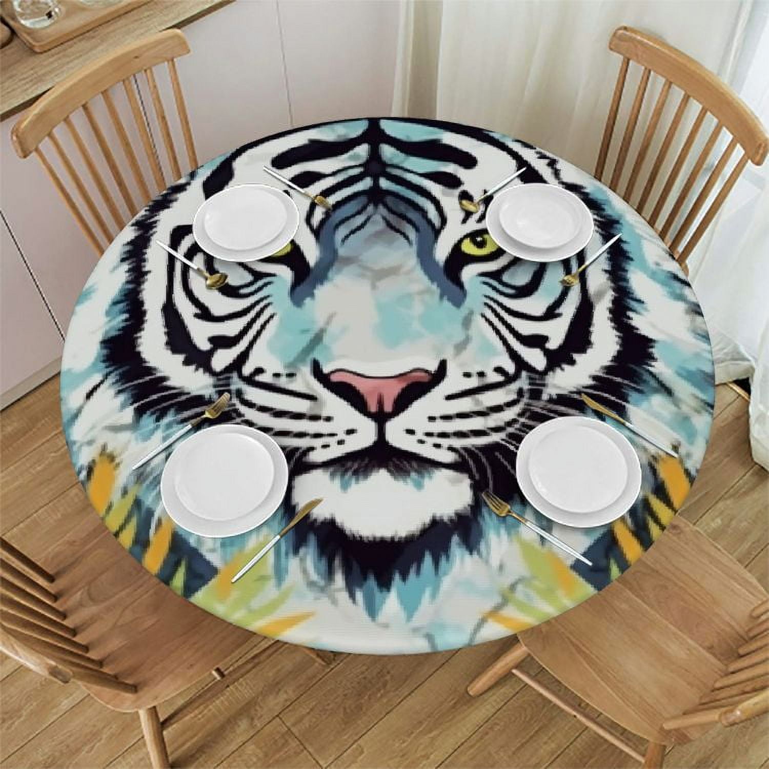RUIYC Tropical Tiger Round Table Cover Waterproof Fitted Tablecloth ...