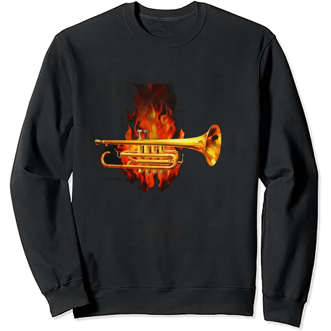 JEUXUS Trumpet Silhouette with Fire Background, Trumpet Player Pullover ...