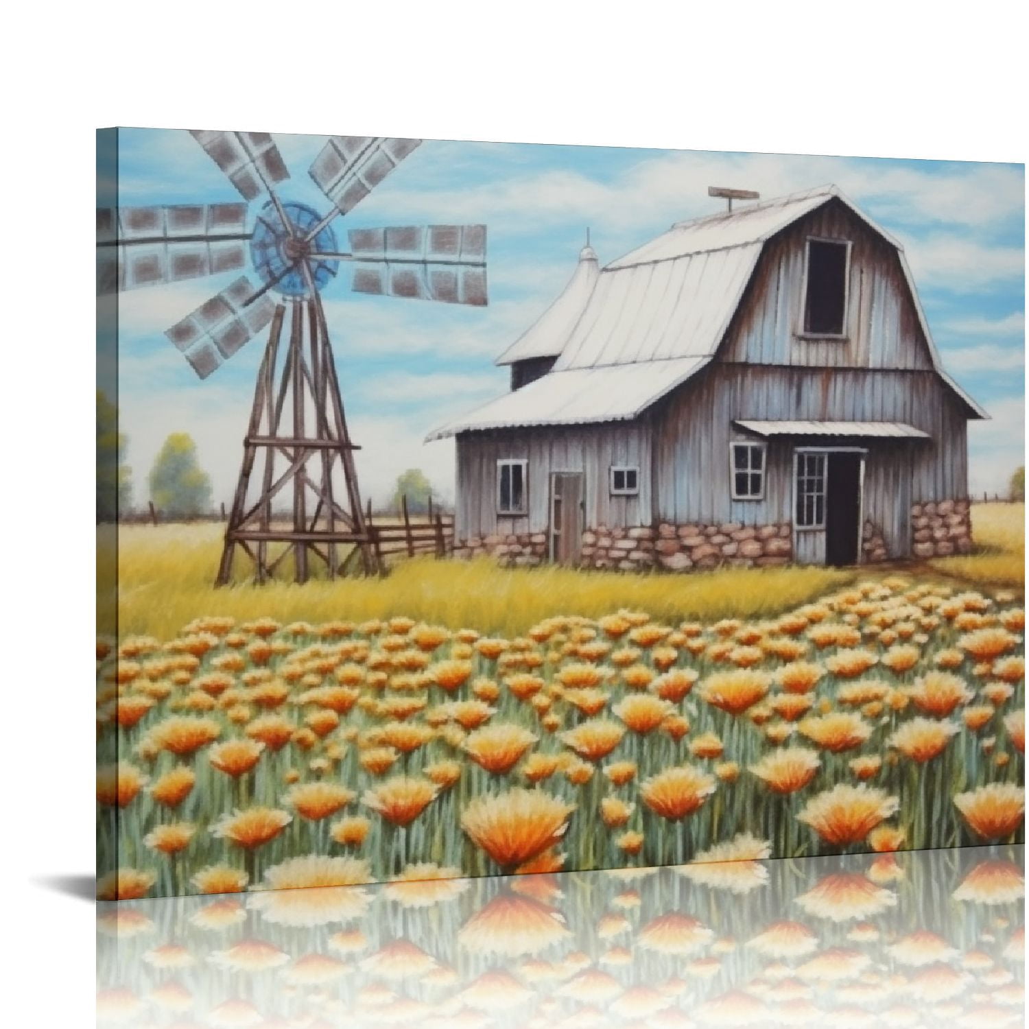 JEUXUS Turquoise Barn Canvas Wall Art: Embellishment Rustic Teal Barn ...