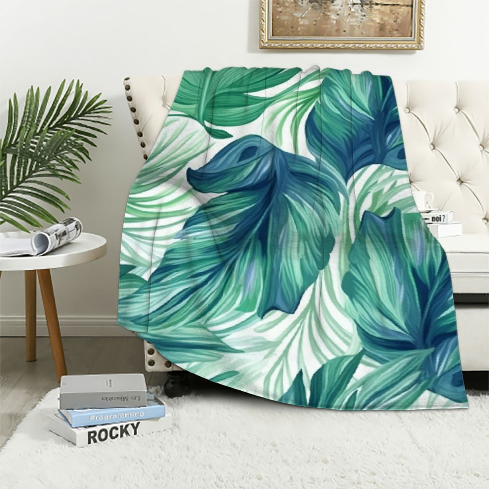RUIYC Turquoise Teal Palm Tree Leaf Tropical Hawaii Beach Full Throw ...