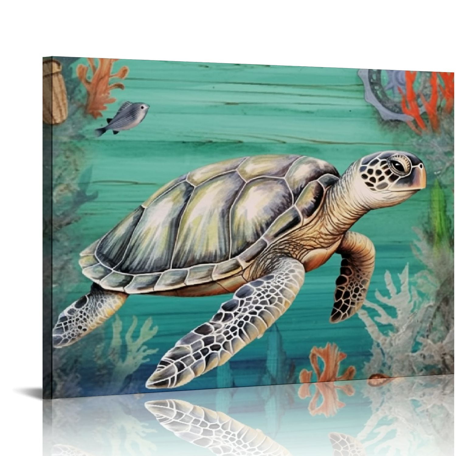 JEUXUS Turtle Canvas Wall Art Sea Ocean Pictures for Bathroom Coastal ...
