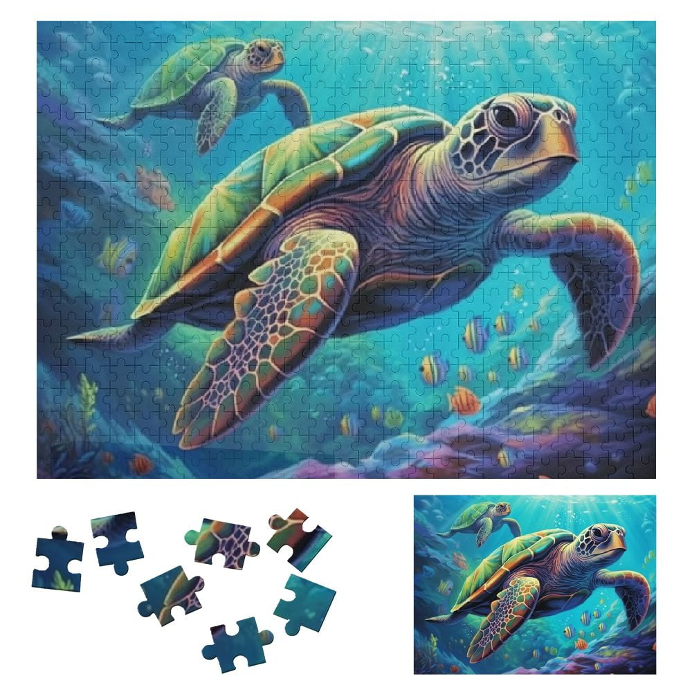 JEUXUS Turtles Fish Ocean Wooden Jigsaw Puzzle Challenging Difficult ...