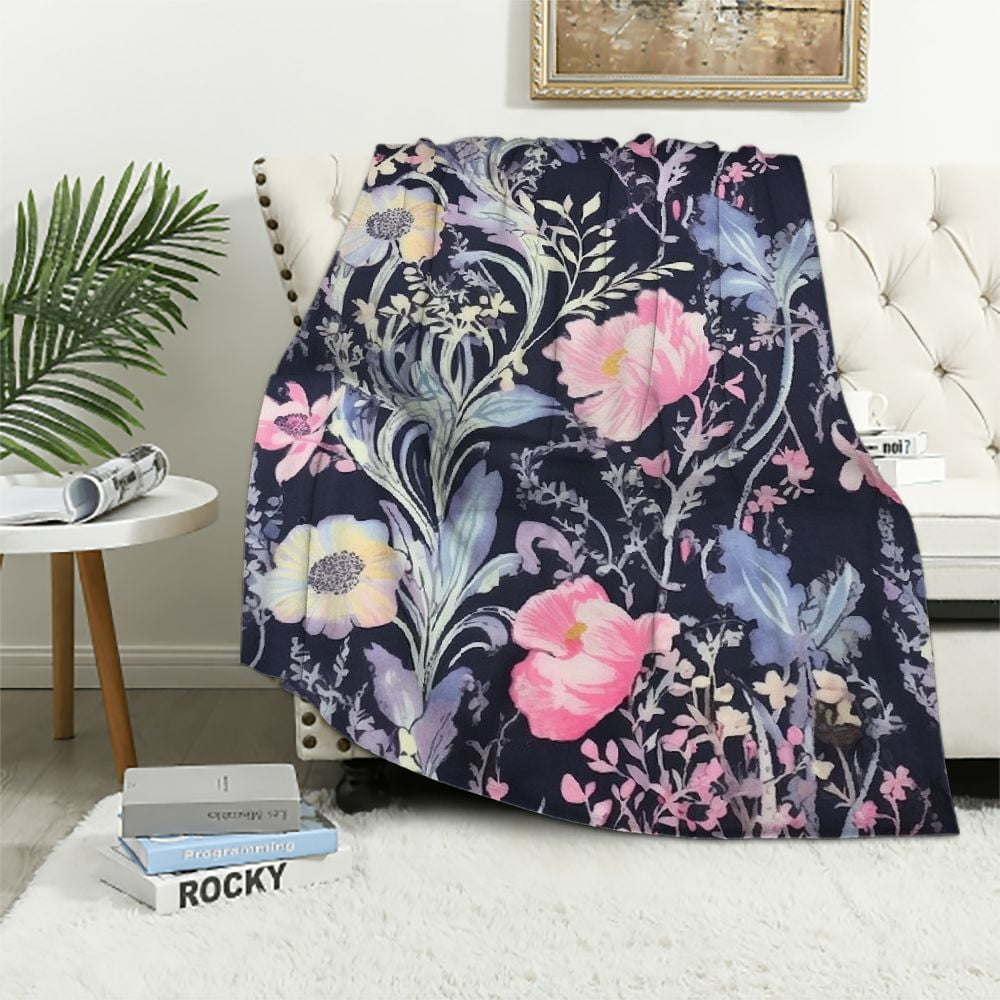 JEUXUS VCNY Decorative Throw Blanket: Swaying Floral Vibrant Botanical ...