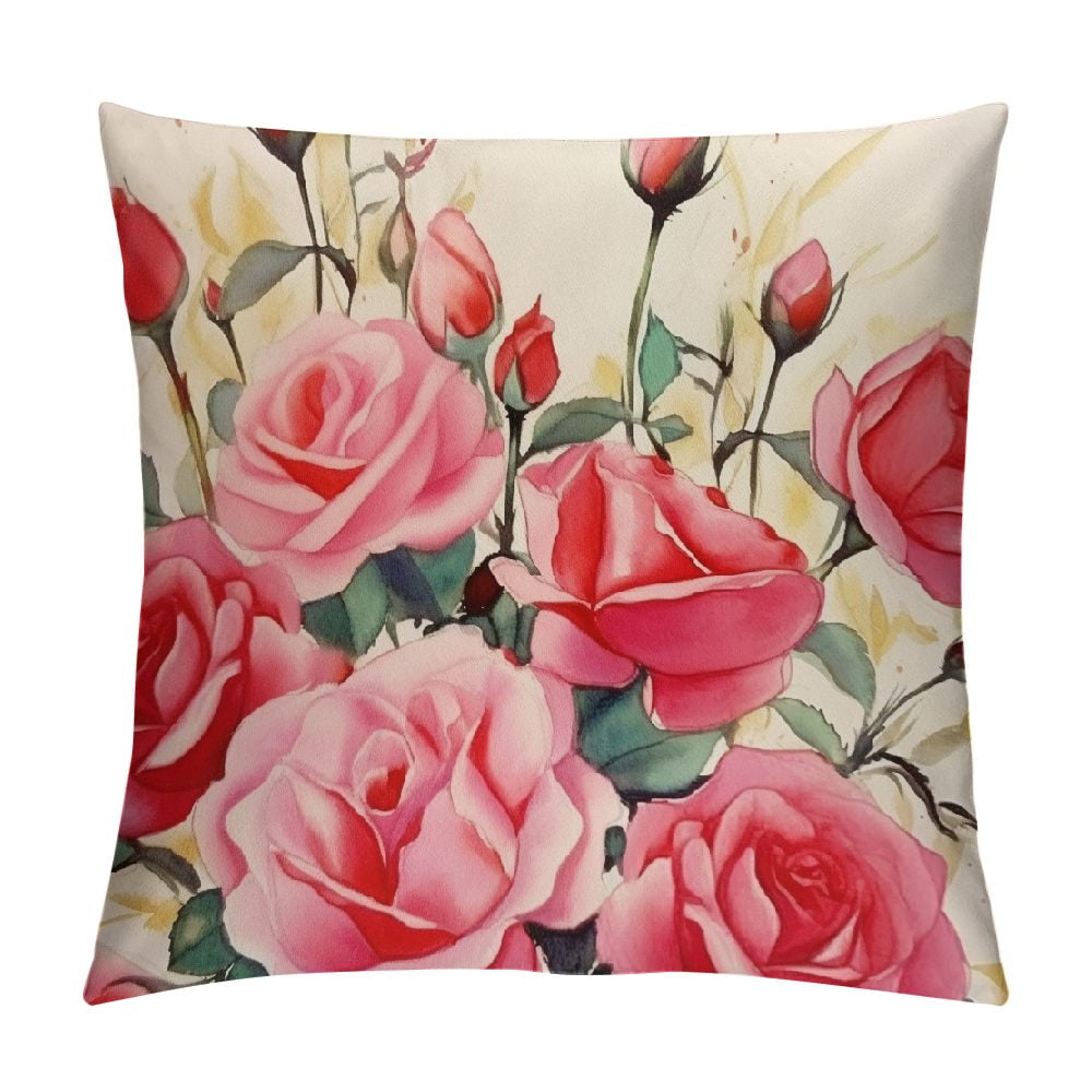 JEUXUS Valentine's Day Bike Rose Flower Decorative Throw Pillow Covers Pink Floral Heart Love ...