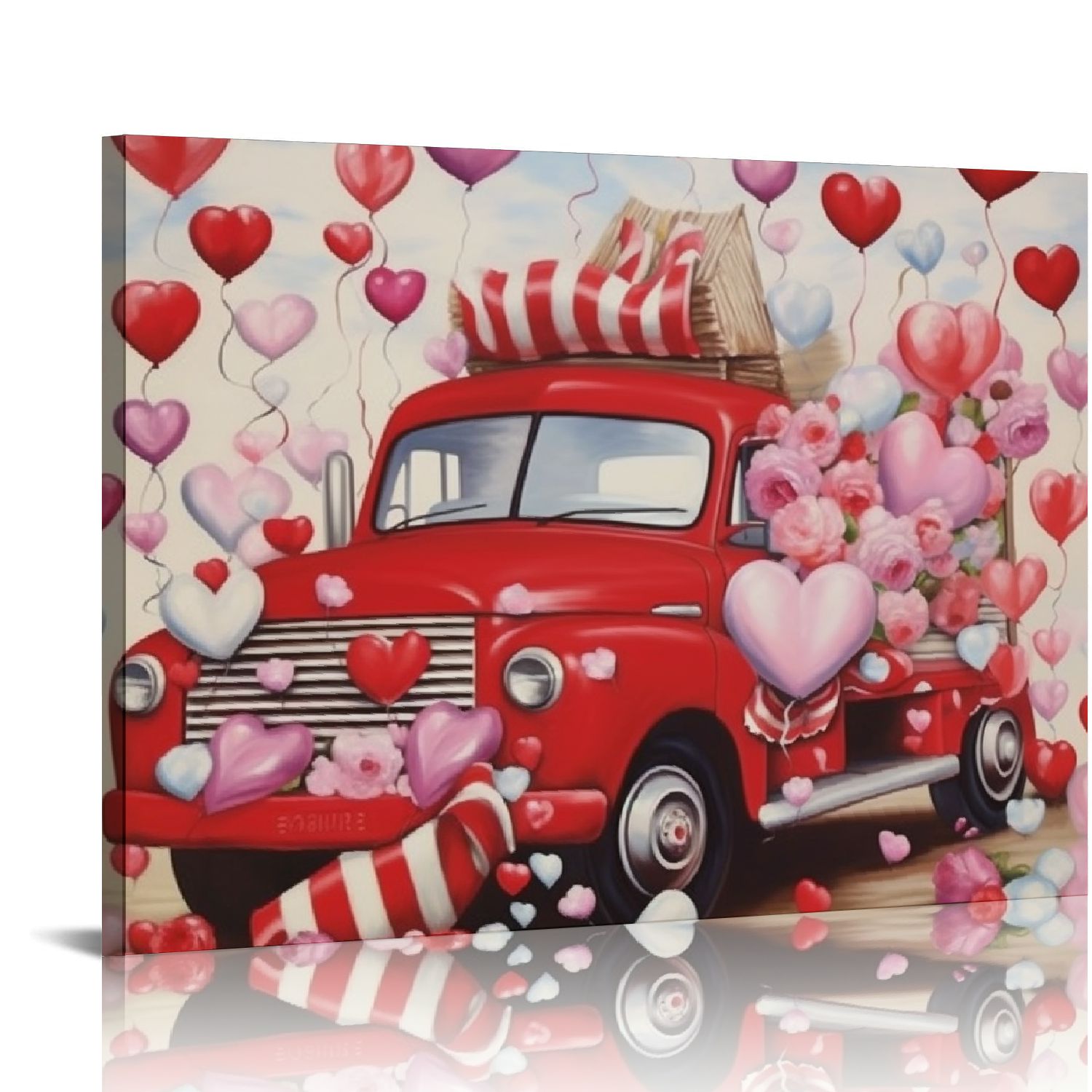 JEUXUS Valentine's Day Truck And Love Dwarf Red Heart Tree Romantic ...