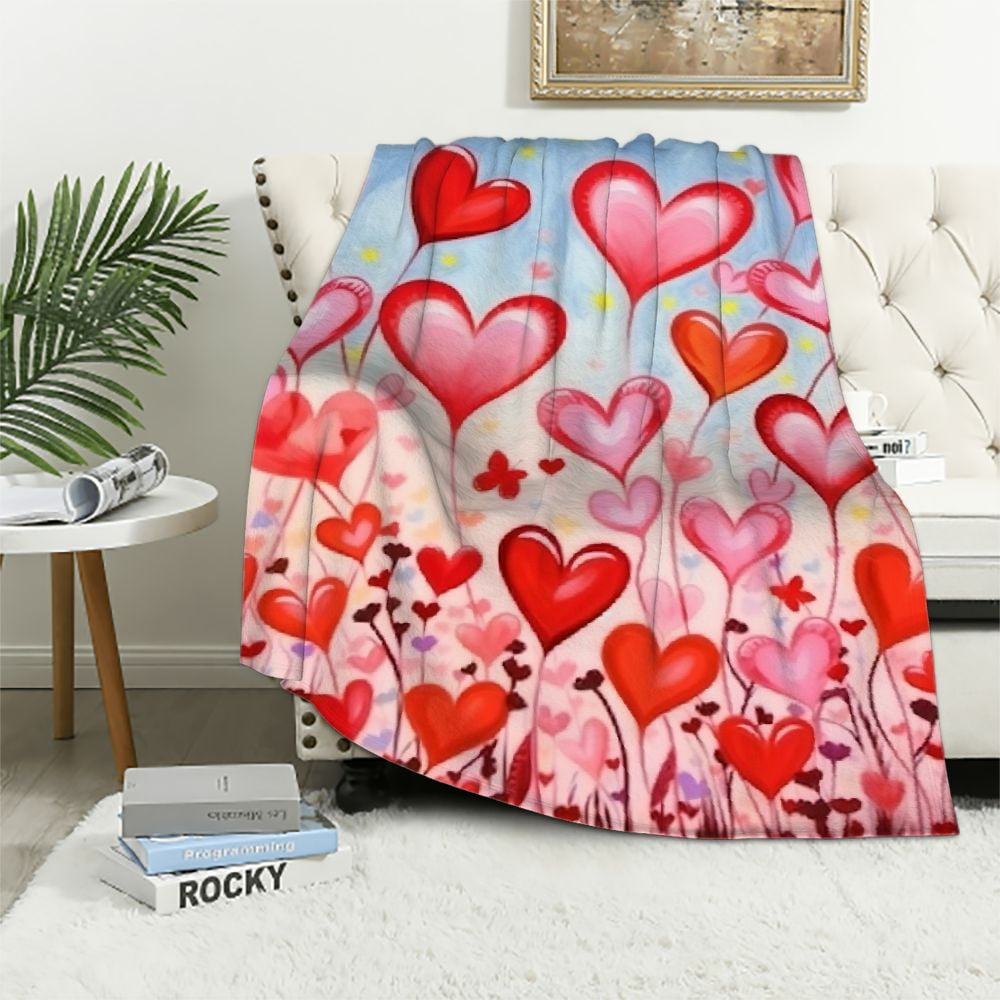 JEUXUS Valentines' Day Throw Blanket, Romantic Love Heart Blanket Throw ...