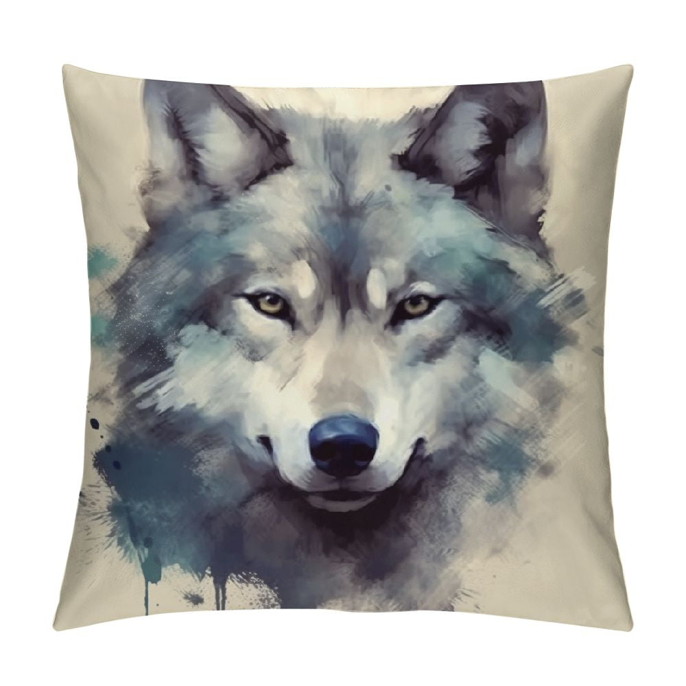 JEUXUS Vintage Animal Pillow Covers Smile Wolf Painting Decorative ...