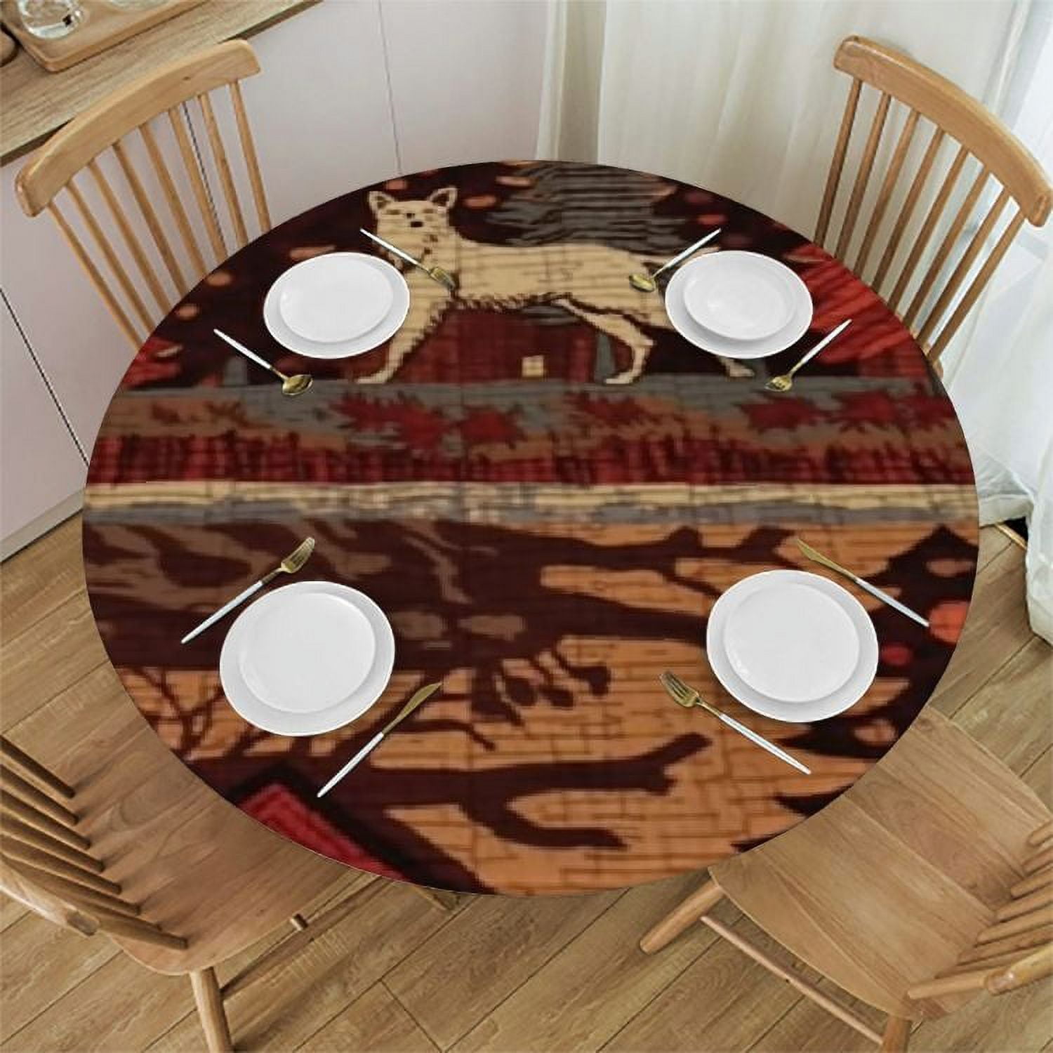 JEUXUS Vintage Bear Deer Tablecloth Round Rustic Wildlife Elk Moose ...