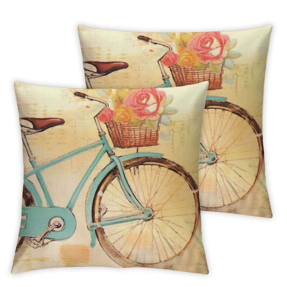 JEUXUS Vintage Bicycle Flower Throw Pillow Covers Retro Bike with ...