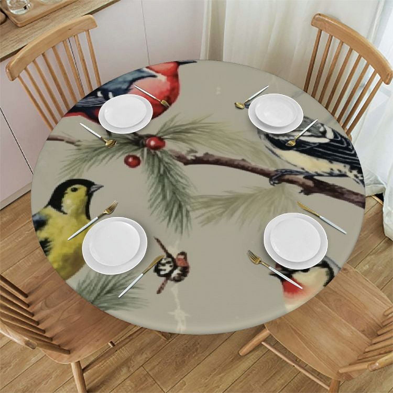 JEUXUS Vintage Birds Round Tablecloth with Elastic Edge Fitted Birds ...