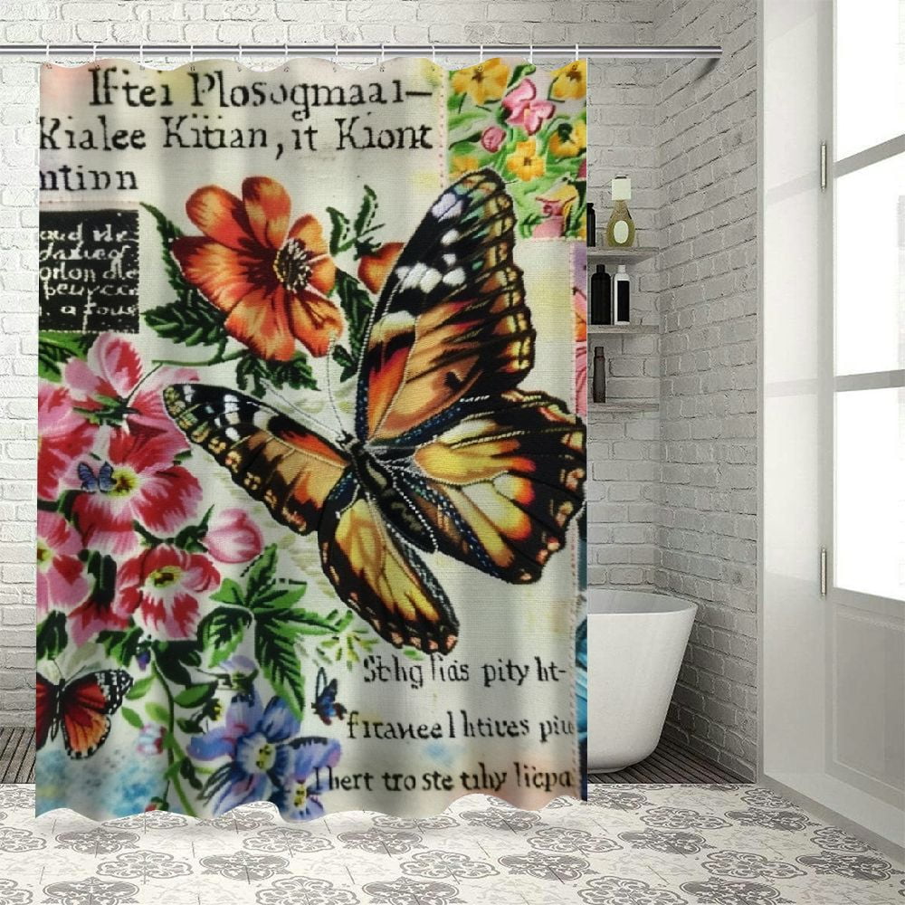 RUIYC Vintage Butterfly Floral Cozy Soft Shower Curtain Multiple Sizes ...
