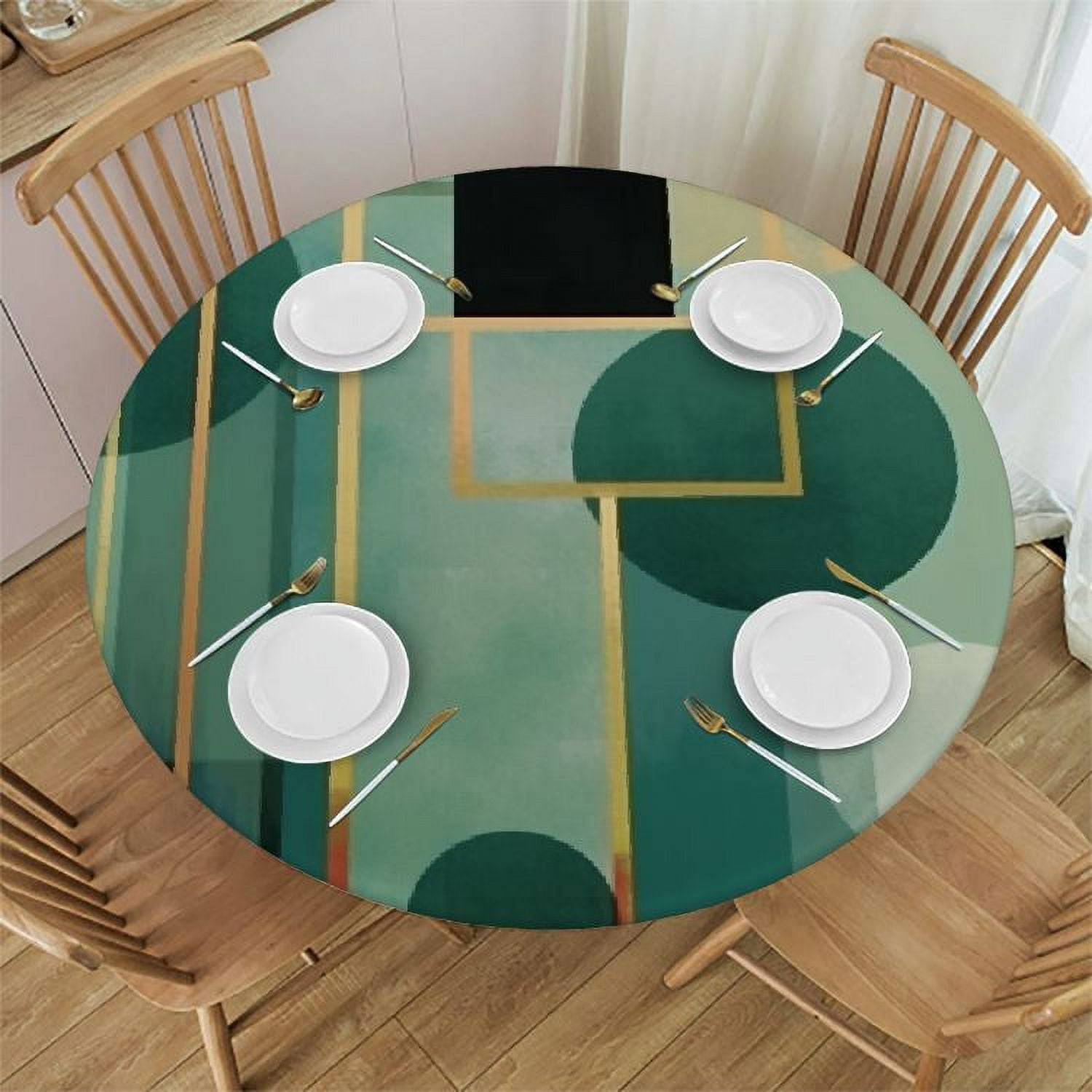 JEUXUS Vintage Colorful Round Tablecloth -Watercolor Geometric Abstract ...