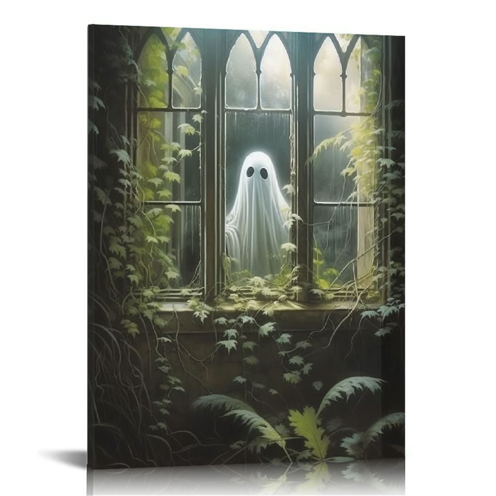 JEUXUS Vintage Cute Ghost Canvas Wall Art, Funny Ghost on Halloweeng in ...