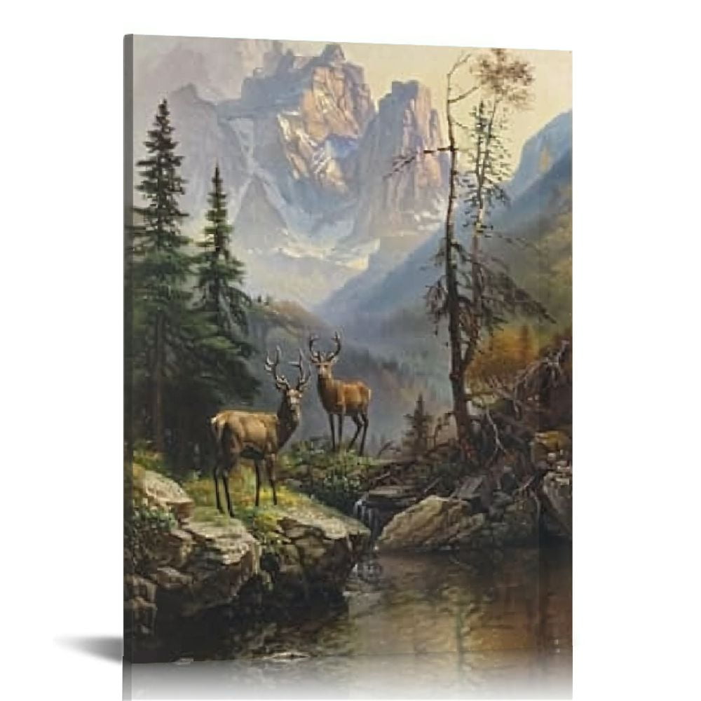 JEUXUS Vintage Deer Wall Art Prints Framed Wall Pictures Deer at the ...