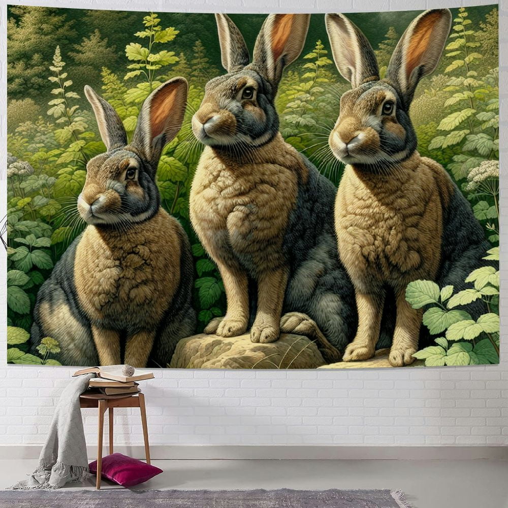 JEUXUS Vintage Easter Bunnies Cave Rabbits Plant Grass Landscaped ...