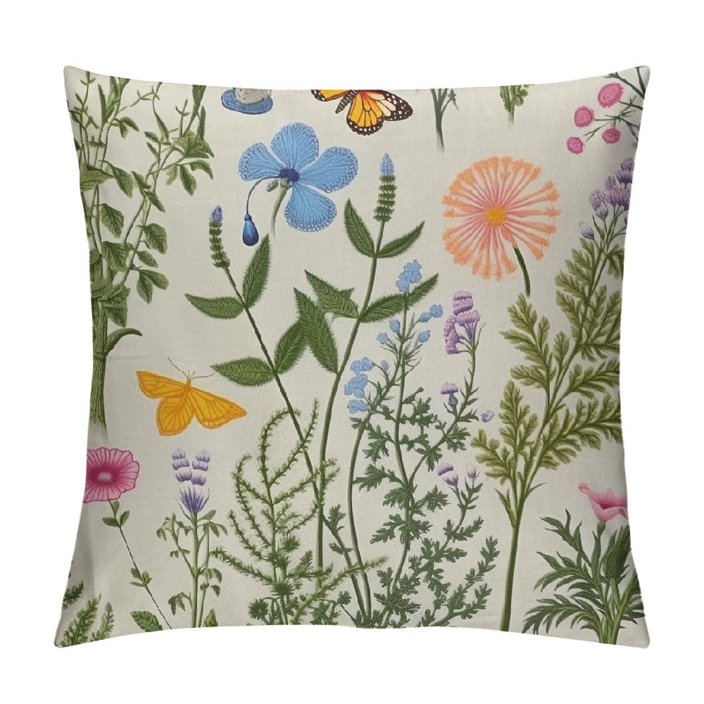 JEUXUS Vintage Floral Plant Pillow Covers Botanical Throw Pillow Covers ...