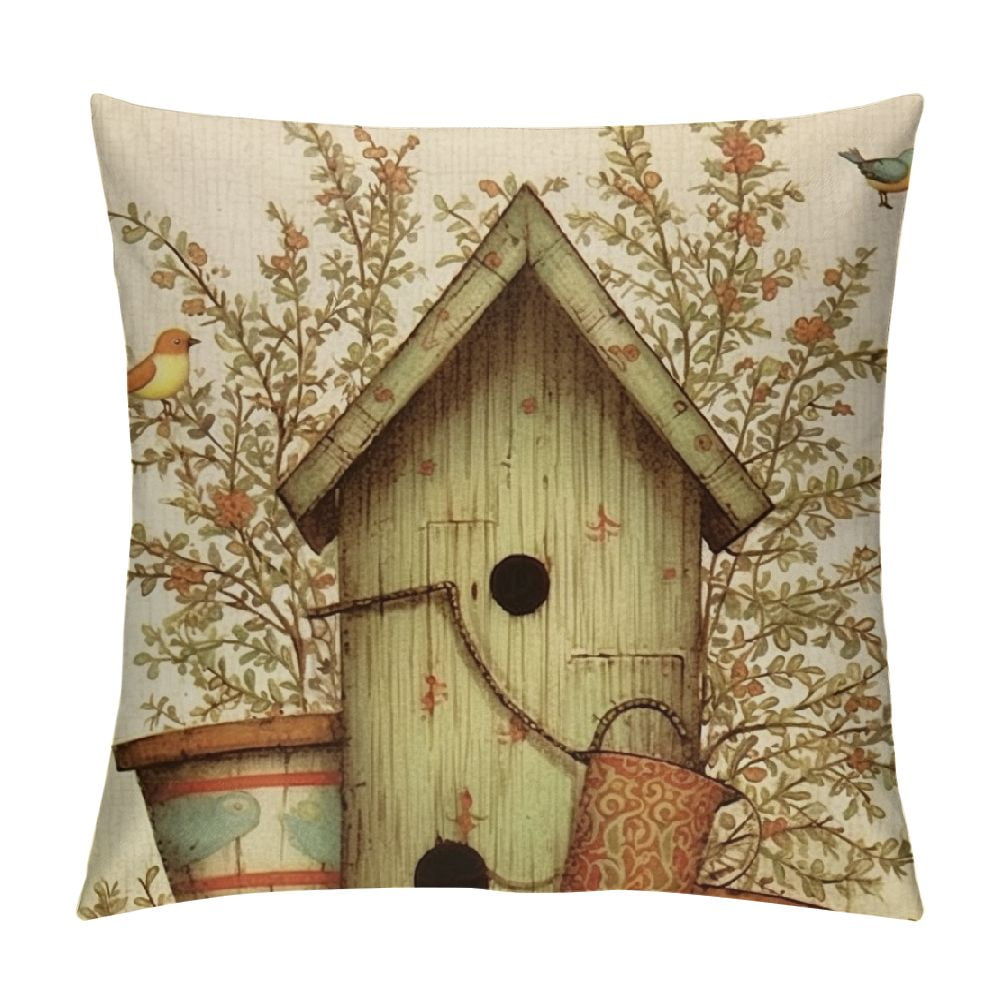 JEUXUS Vintage Flower with Birds Nest Decorative Throw Pillow Covers ...
