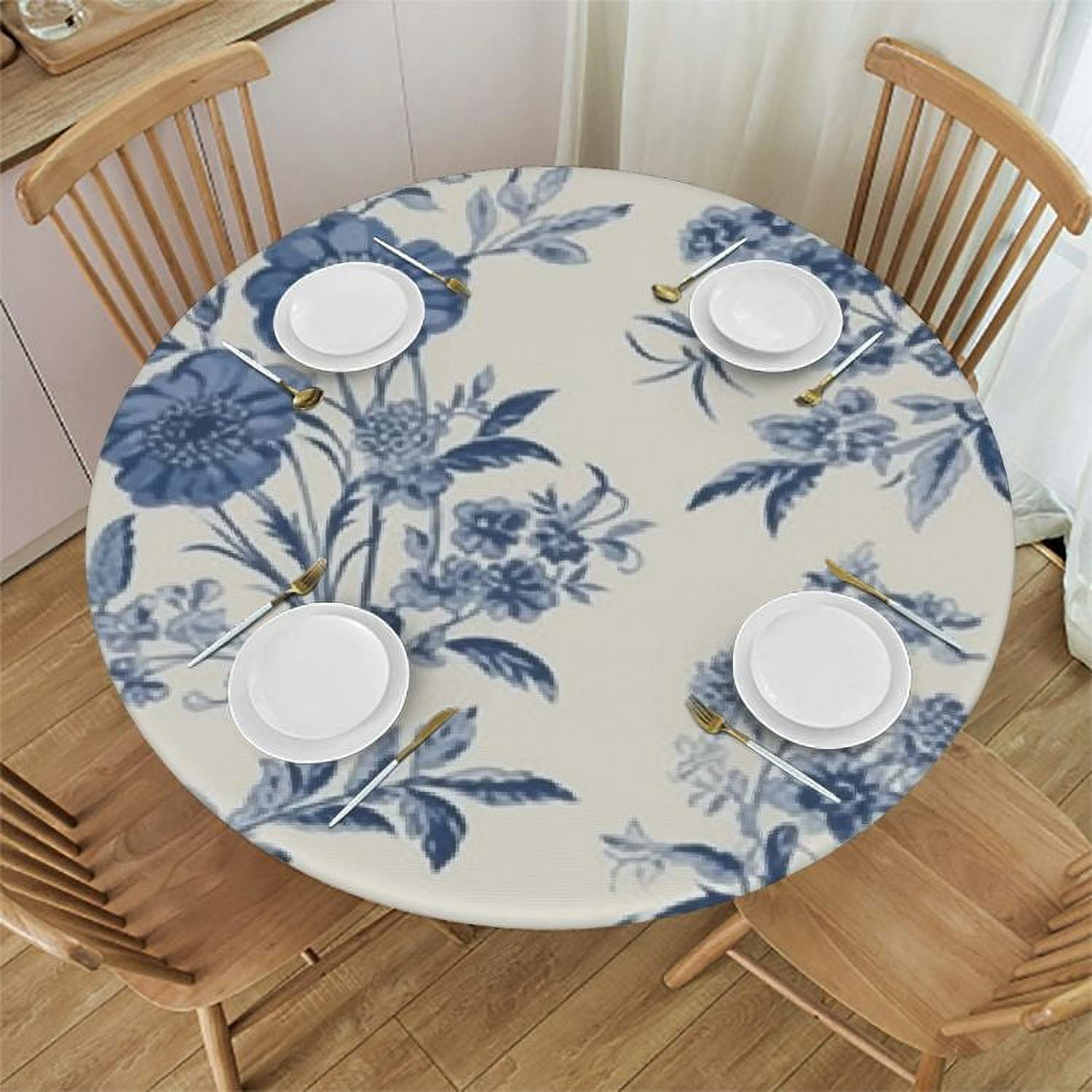 JEUXUS Vintage Flower Round Table cover Beige and Blue Floral ...