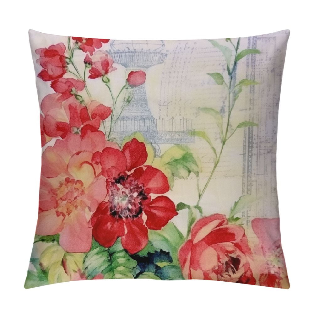 JEUXUS Vintage French Flower Throw Pillow Case Rustic Red Roses Paris ...