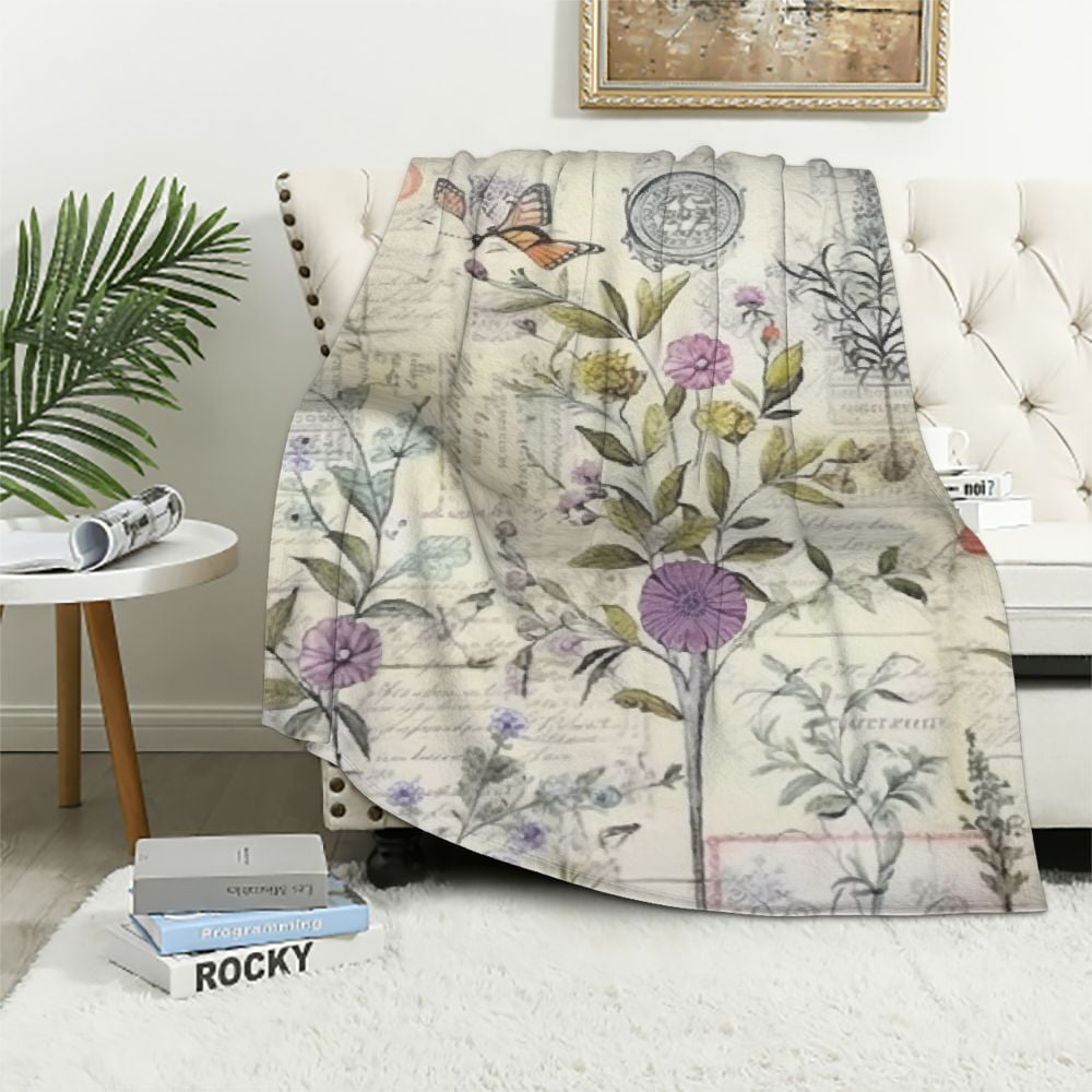 JEUXUS Vintage Lavender Floral Flowers Throw Blanket Gift for mom/Girls ...