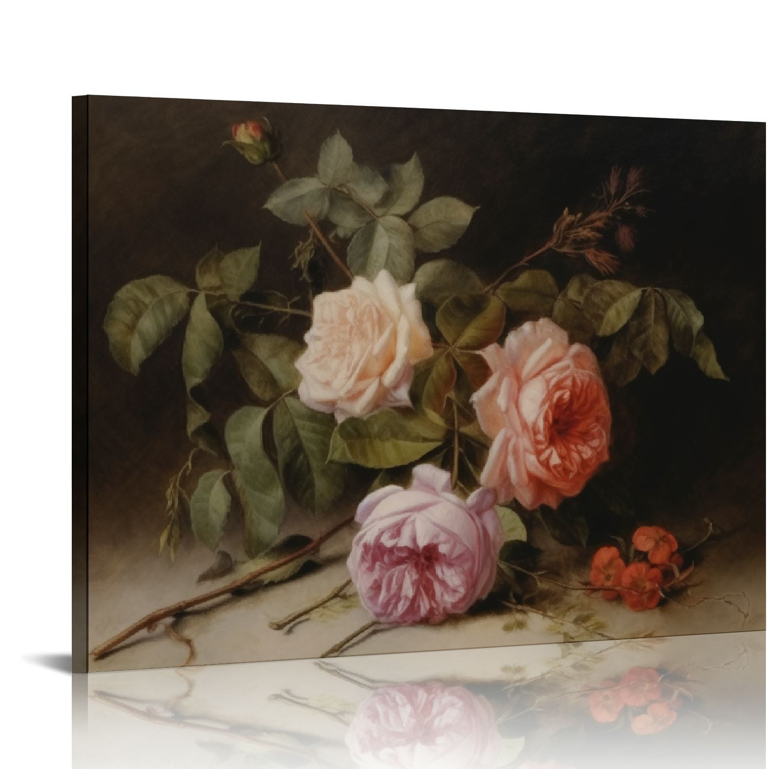 JEUXUS Vintage Pink Rose Rustic Farmhouse Wall Art Decor - Large Rolled ...