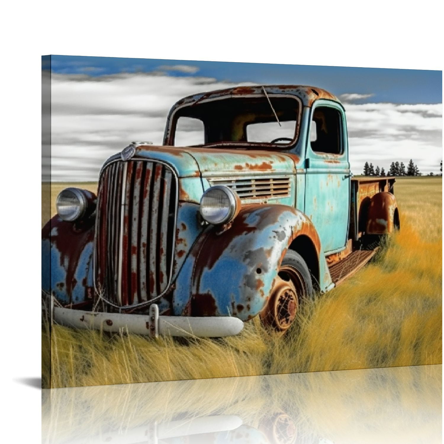 JEUXUS Vintage Rusty Car Canvas Artwork: Old Rustic Semi Truck Wall Art ...