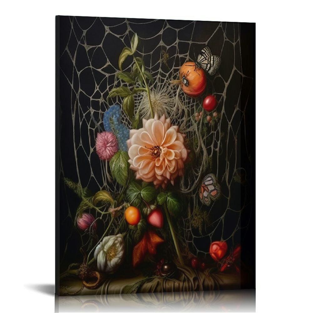 JEUXUS Vintage Spiders Spiderweb Botanical Floral Canvas Poster Moody ...