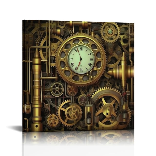 JEUXUS Vintage Steampunk Style Clock Gear Canvas Wall Art Oil Painting Picturs for Bathroom ...