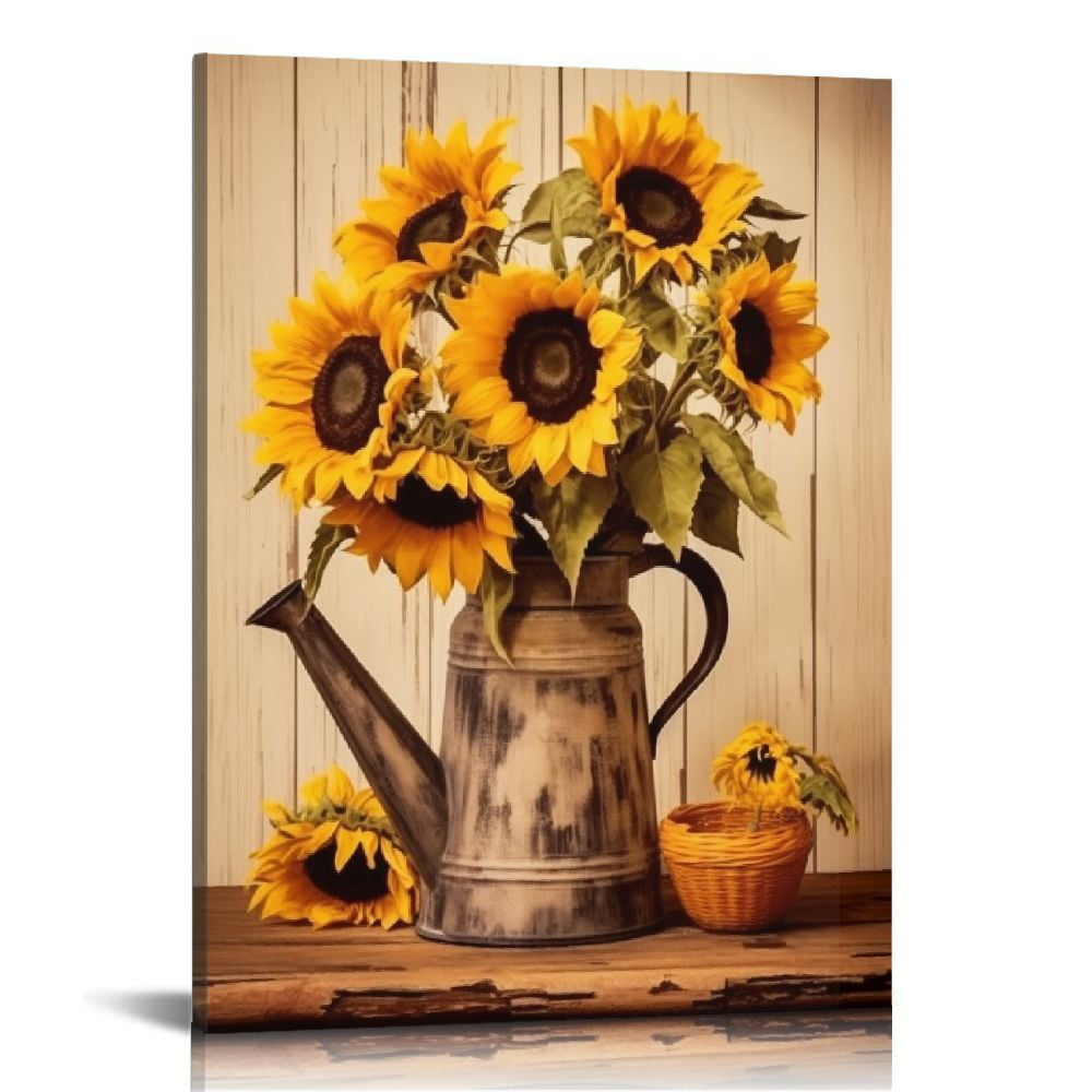 JEUXUS Vintage Sunflower Wall Art Farmhouse Rustic Yellow Sunflower ...