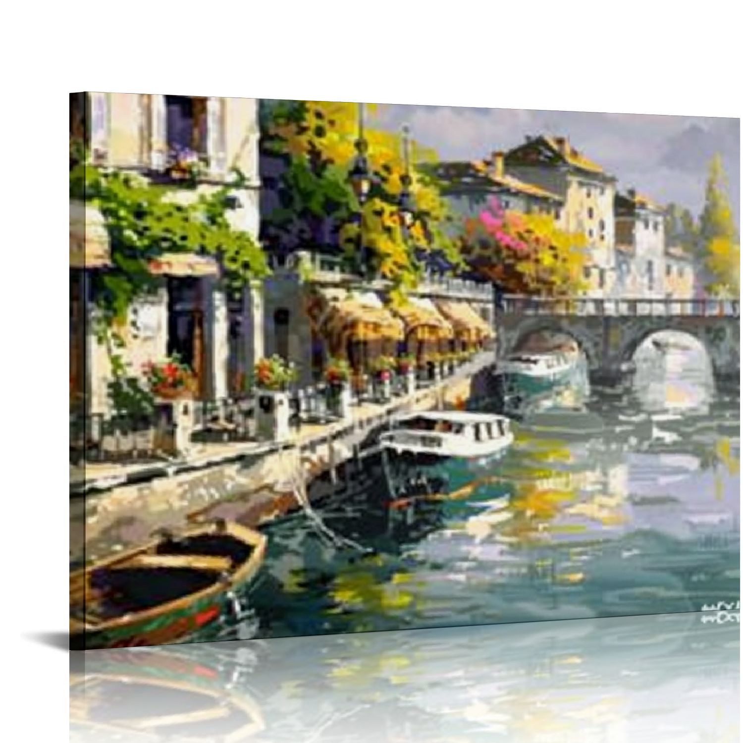 JEUXUS Vintage Wall Art Riverside Village Town Canvas Print Home Decor Wall Hanging Rustic ...