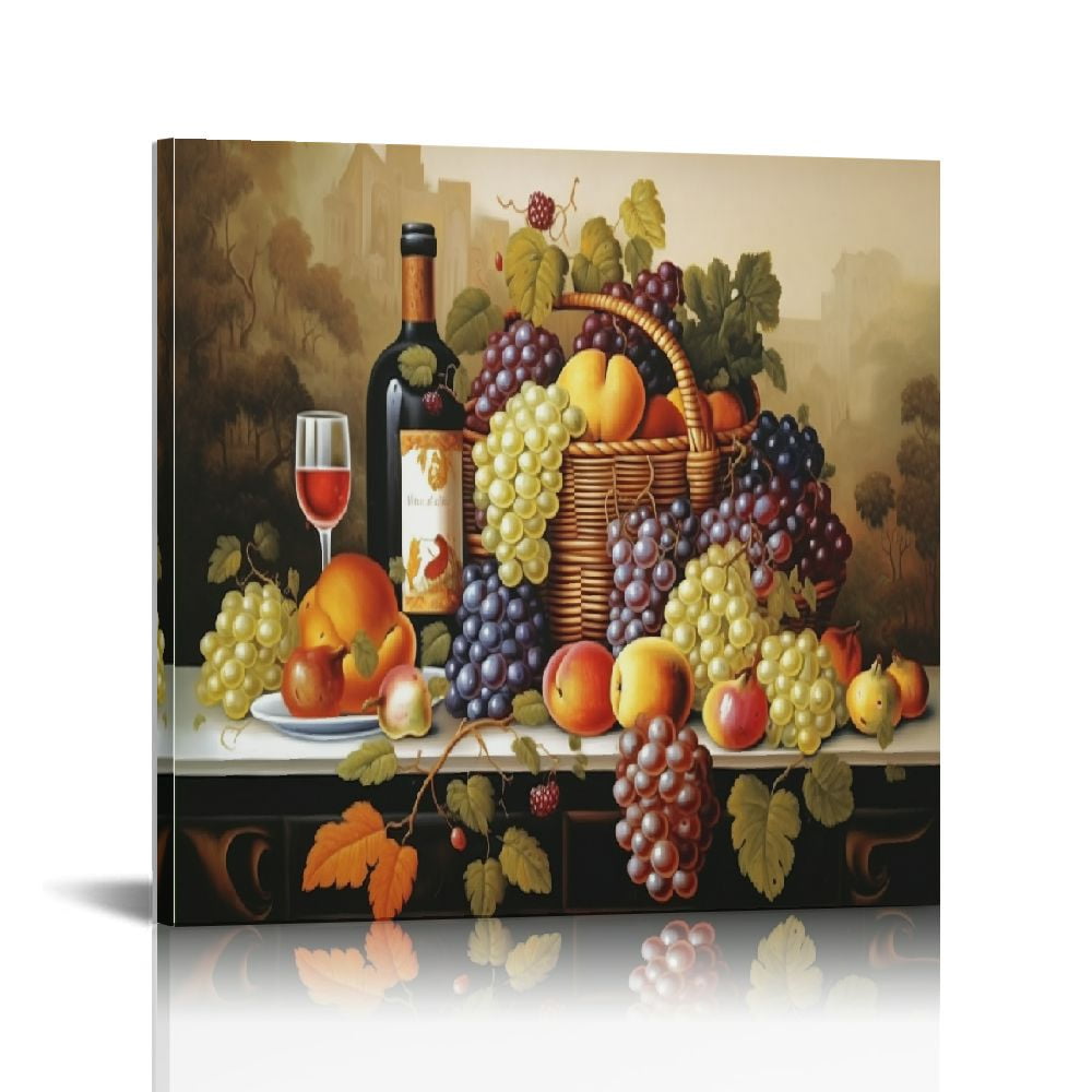 JEUXUS Vintage Wall Art Wine pictures : Red wine & Fruit Artwork Oil ...