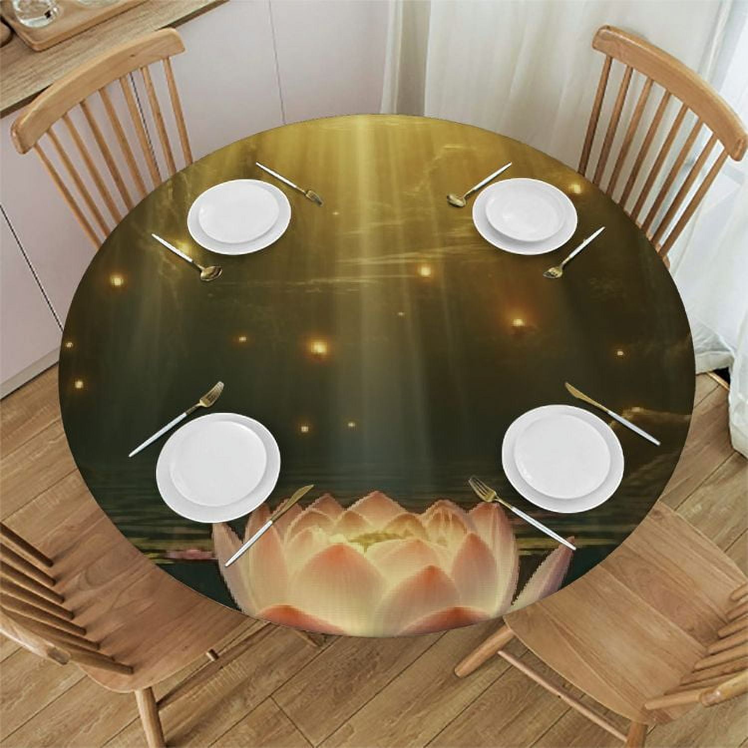 JEUXUS Vintage Wild Lotus Flower Tablecloth Round Abstract Modern Lotus ...