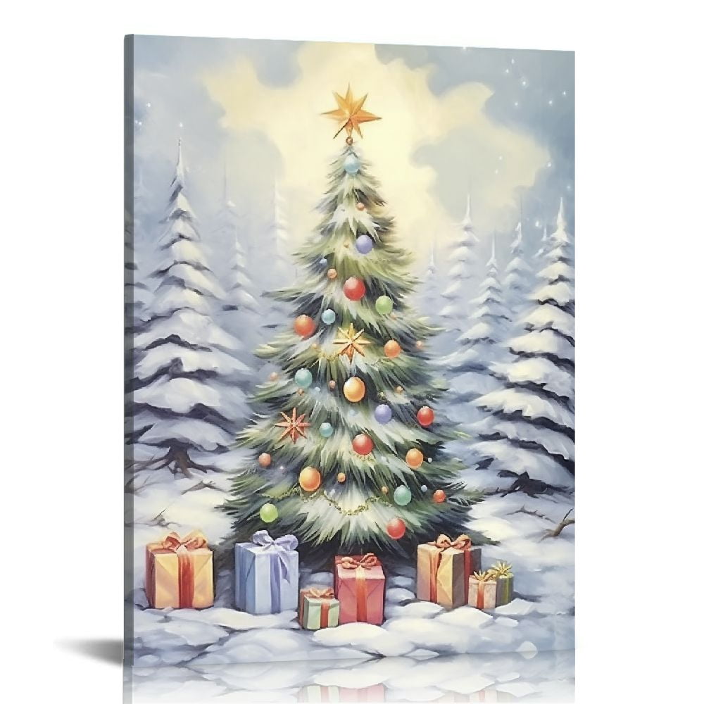 JEUXUS Vintage Winter Christmas Wall Decor, Snowy Xmas Tree Frost ...