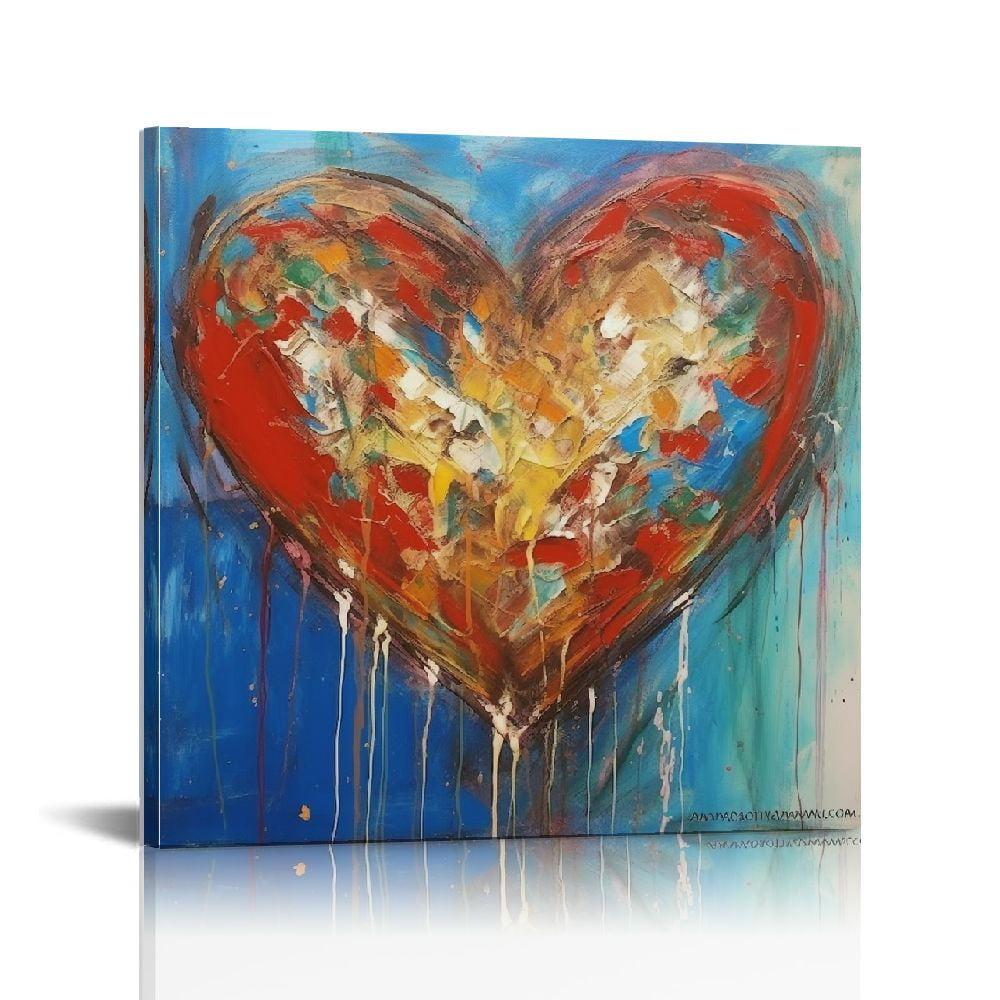 JEUXUS VividHome Colorful Love Heart Canvas Wall Art Abstract Romantic ...