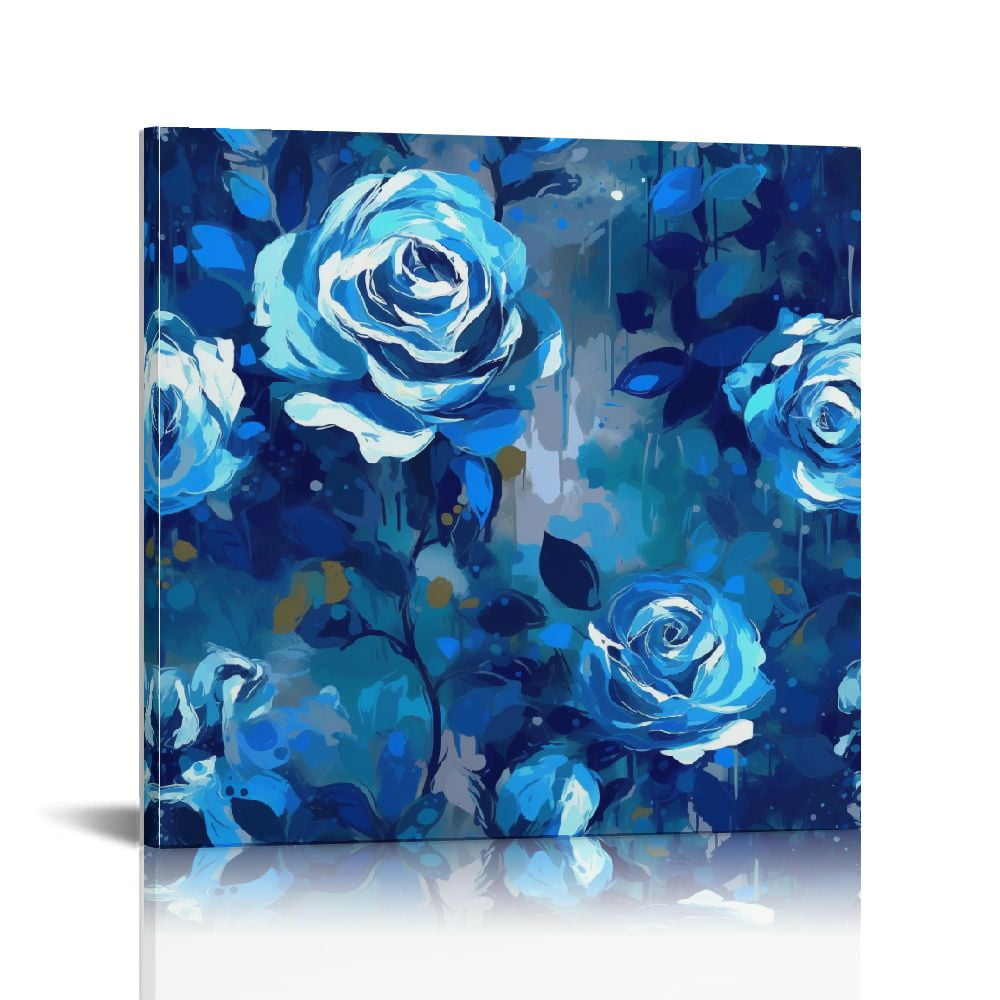 JEUXUS Wall Art Canvas Blue Rose Painting Flower Wall Art Pictures For ...