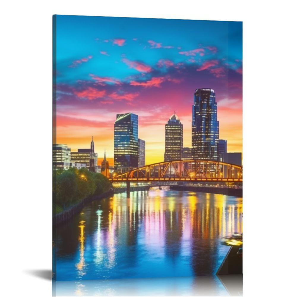 JEUXUS Wall Art Painting Portland, Oregon Skyline Prints On Canvas the ...