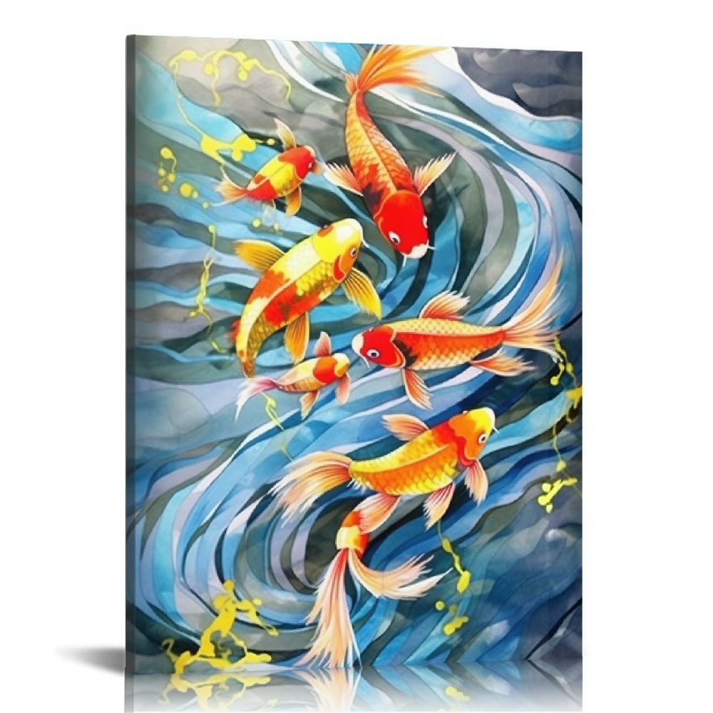JEUXUS Wall Art Picture HD Print Chinese Abstract Nine Koi Fish ...