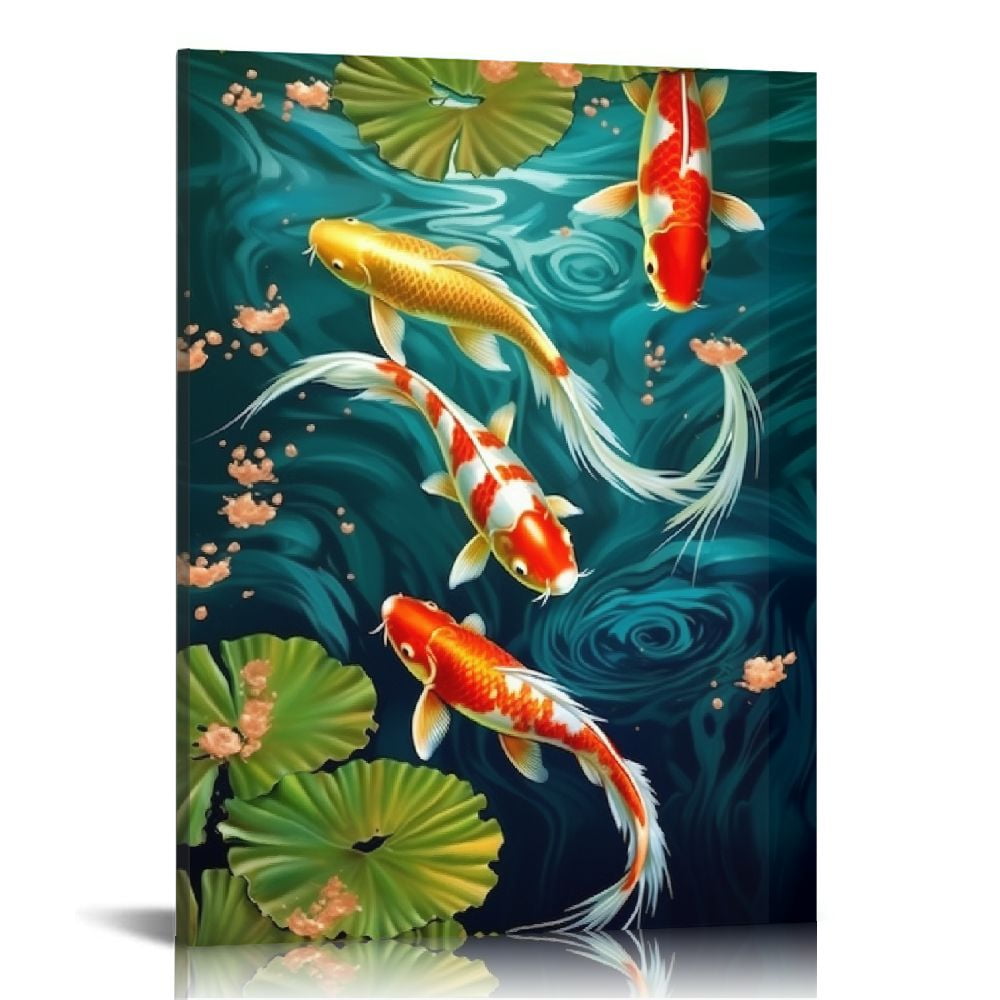 JEUXUS Wall Art Picture HD Print Chinese Abstract Nine Koi Fish ...