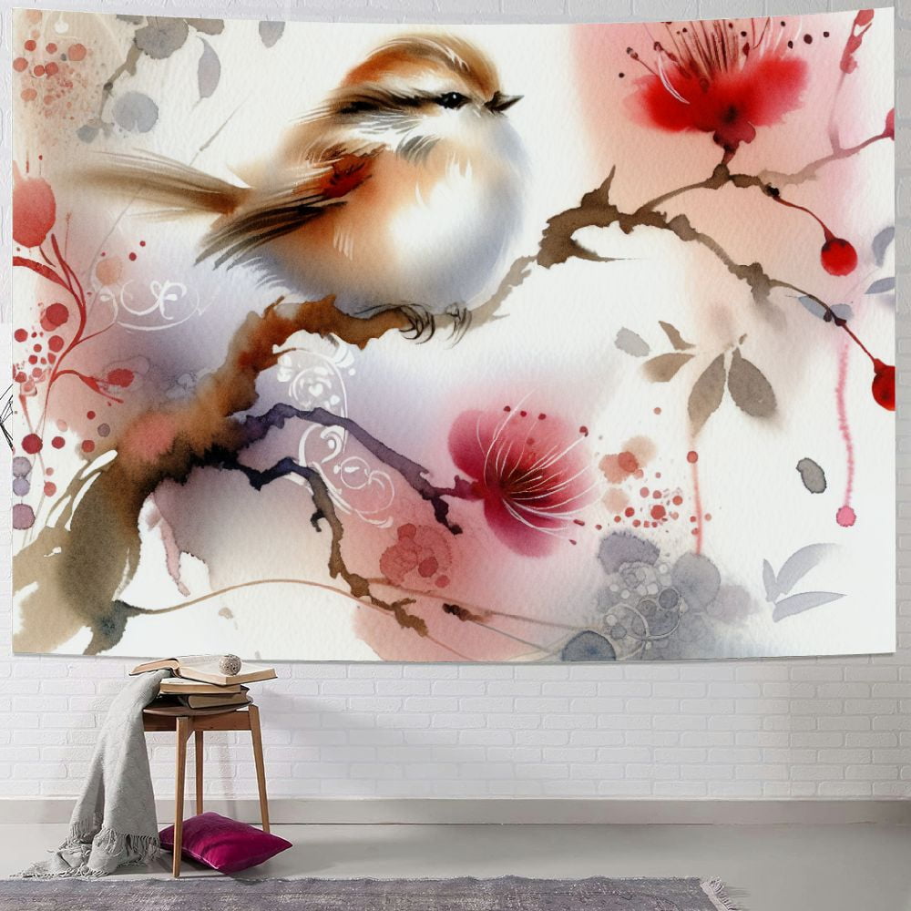 JEUXUS Wall Art Watercolor Hummingbirds and Flower Branch Tapestry ...