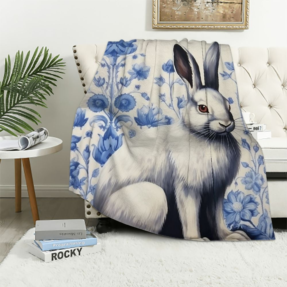 RUIYC Warm Blanket Rustic Blue Dutch Rabbit Super Soft Flannel Throw ...