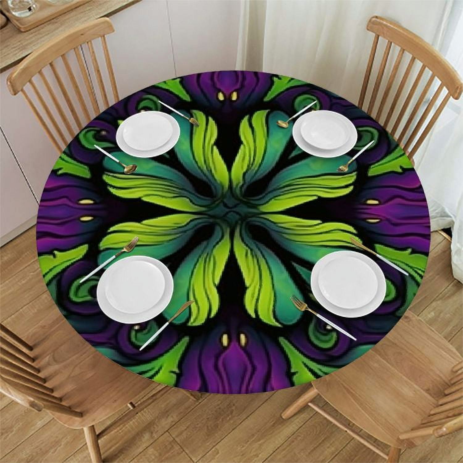JEUXUS Water Resistant Round Table Cover Datura Gradient Flower ...