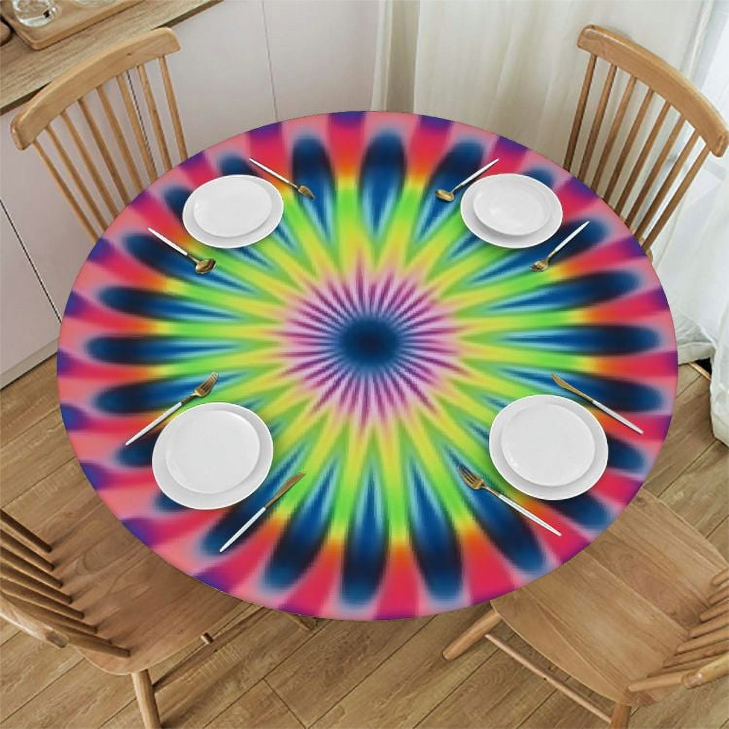 JEUXUS Water Resistant Round Table Cover Geometric Design Abstract ...