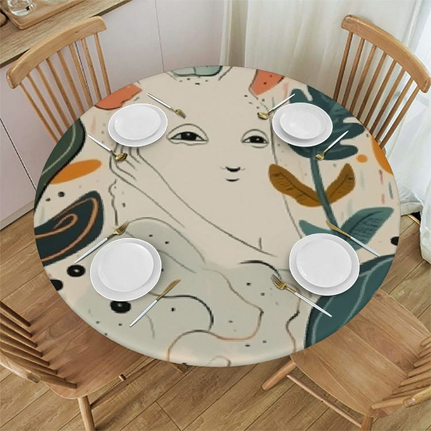 JEUXUS Watercolor Boho Woman Face Round Tablecloth Washable Table Cover ...