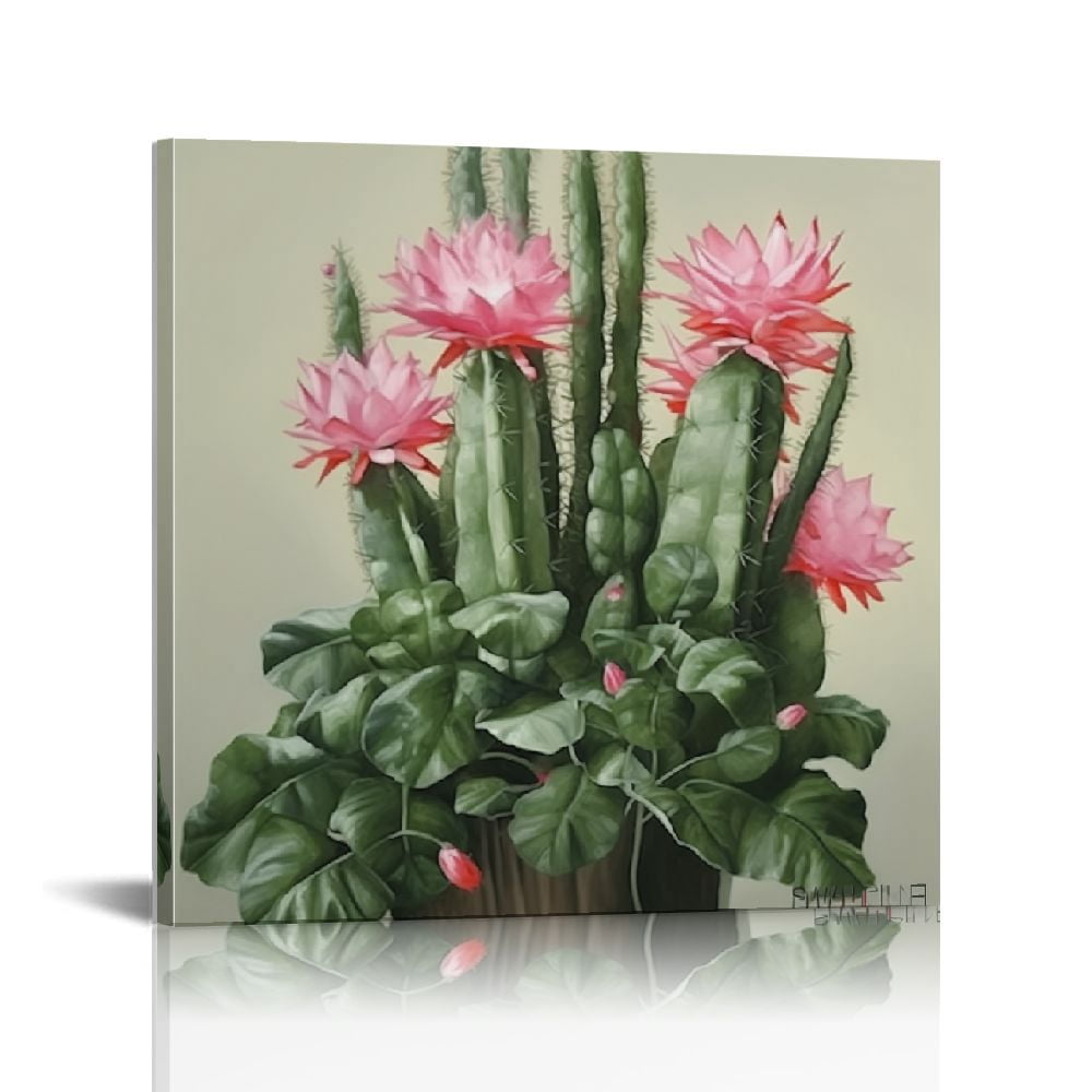 JEUXUS Watercolor Cactus Canvas Wall Art for Living Room Green Plants ...
