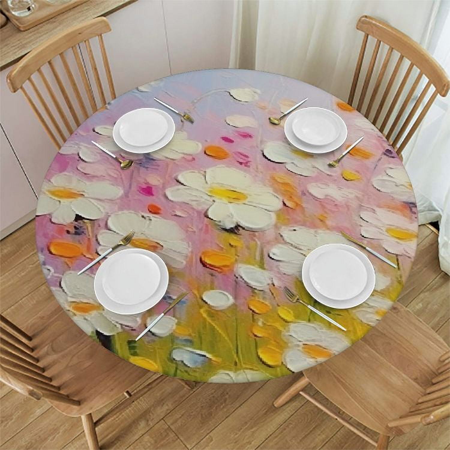 RUIYC Watercolor Daisy Floral Round Table cover Flower Table Cloth Dust ...