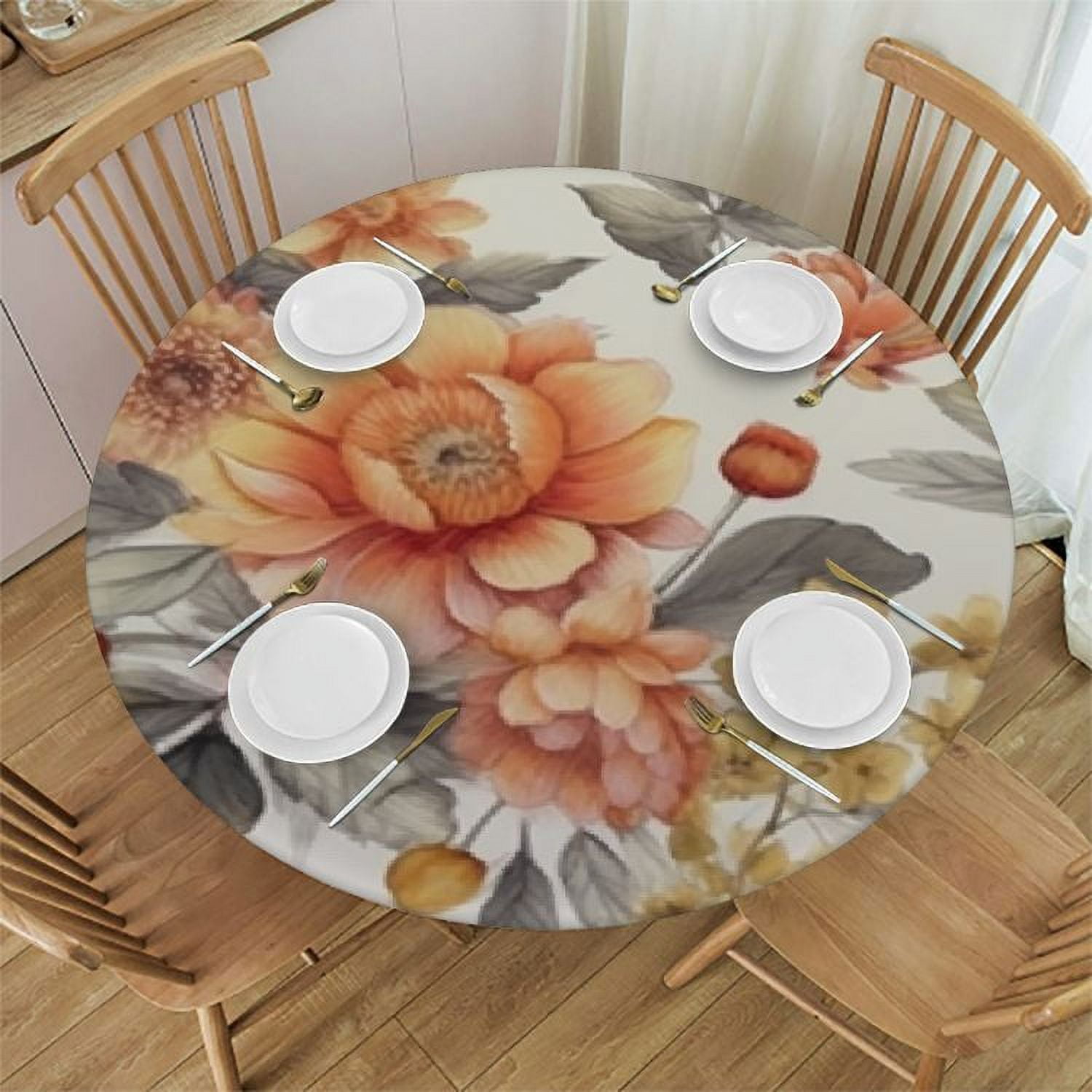 RUIYC Watercolor Floral Leaf Round Table cover Rustic Flowers Print ...